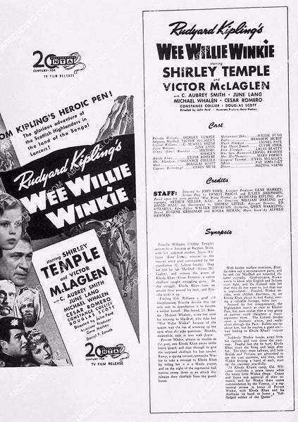ad slick Shirley Temple film Wee Willie Winkie 6006-36 – ABCDVDVIDEO