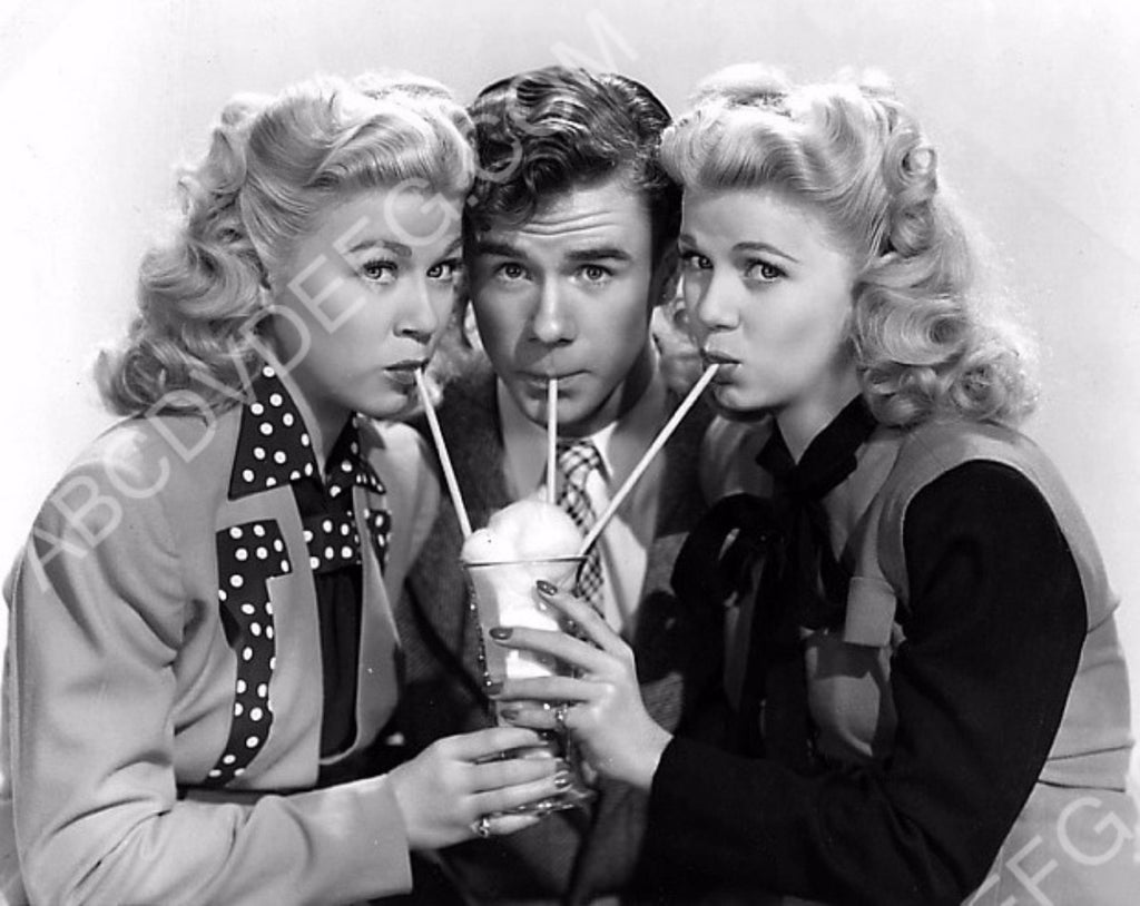 gorgeous twin sisters Lee & Lyn Wilde sharing a milk shake 8b20-11589 ...
