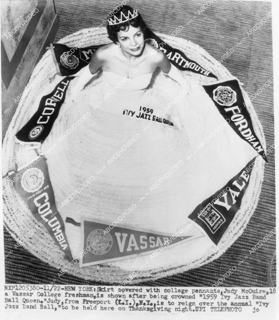 crp-00744 1959 skirt covered w college pennants Judy McGuire 18 of Vas ...